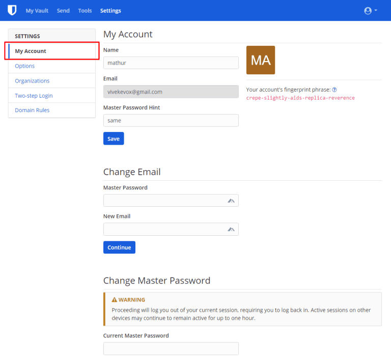 Passvault app – settings - Passvault